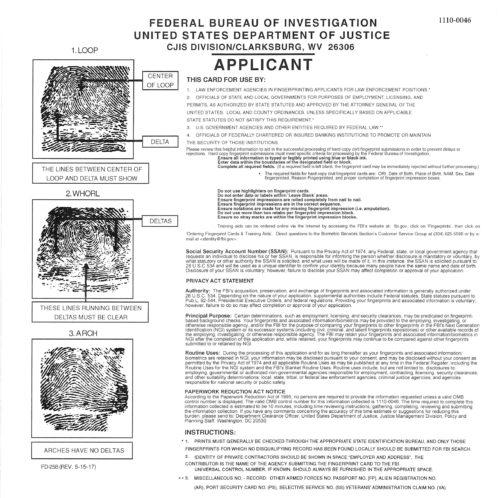 Shop FD-258 Fingerprint Card - BioMetric Impressions - FBI FD-258 Card